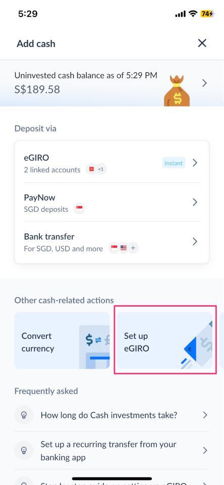 eGIRO Payments – Endowus